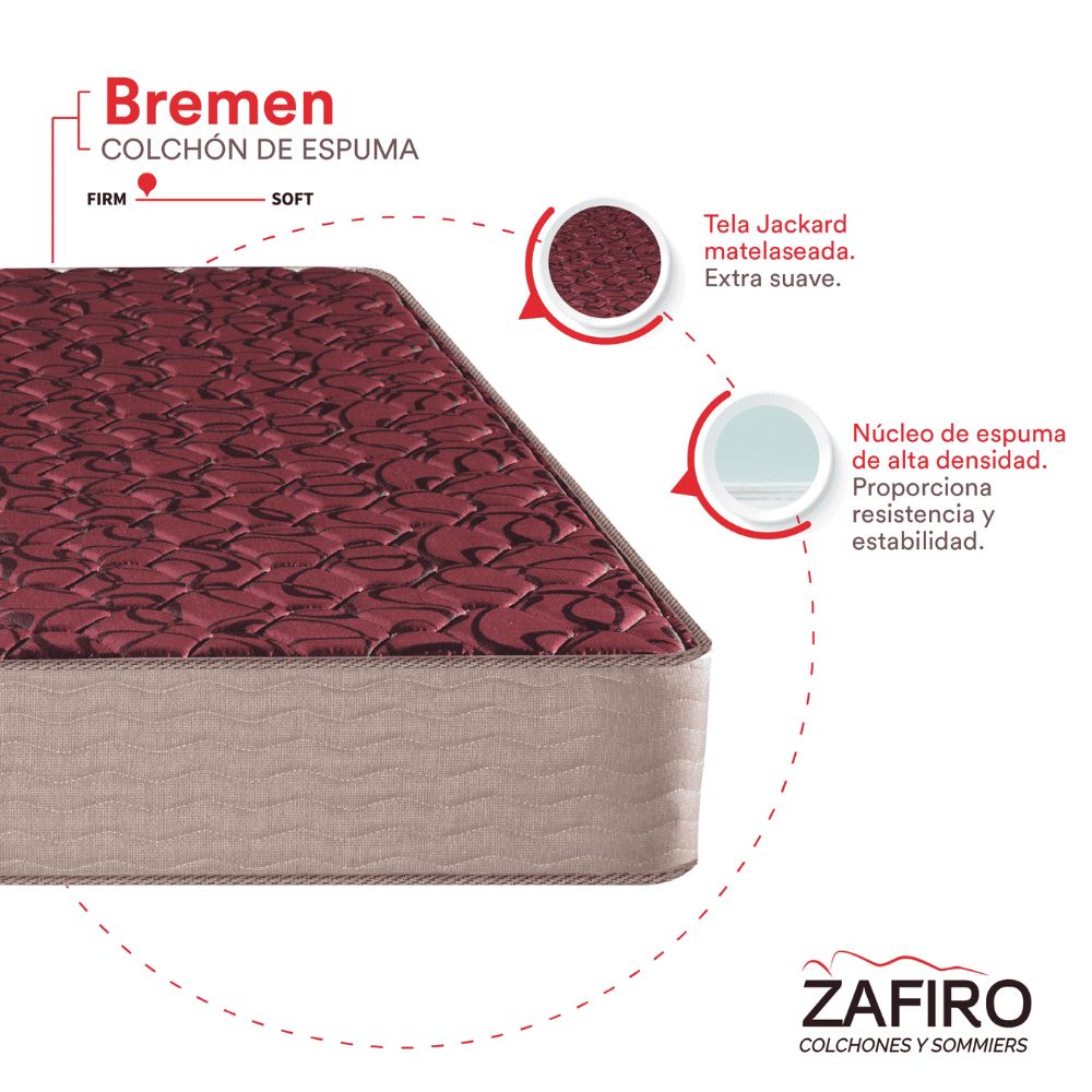 Colchón de Espuma de Alta densidad Queen Size Zafiro Bremen 160x200