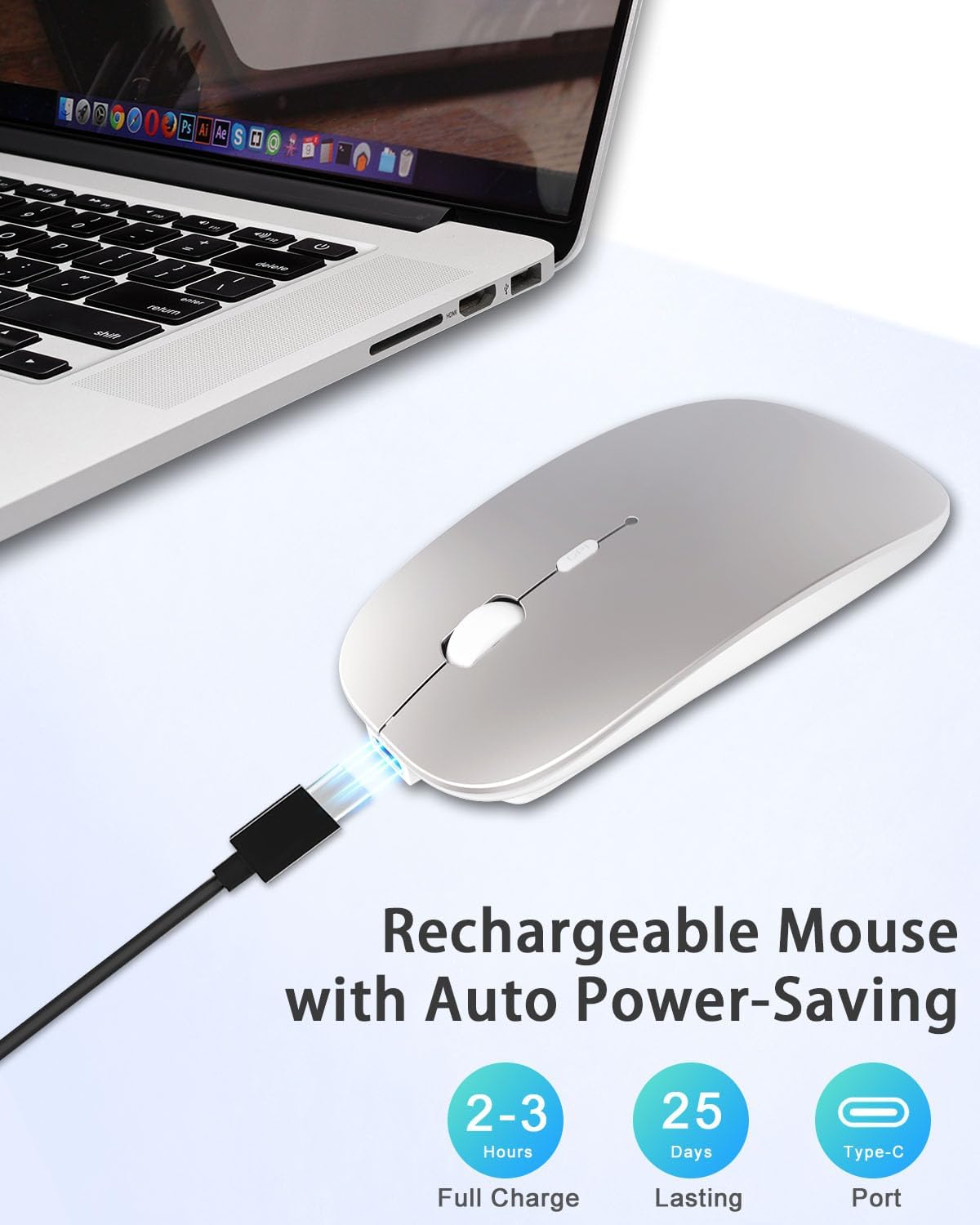 Ratón Bluetooth inalámbrico recargable compatible con Macbook