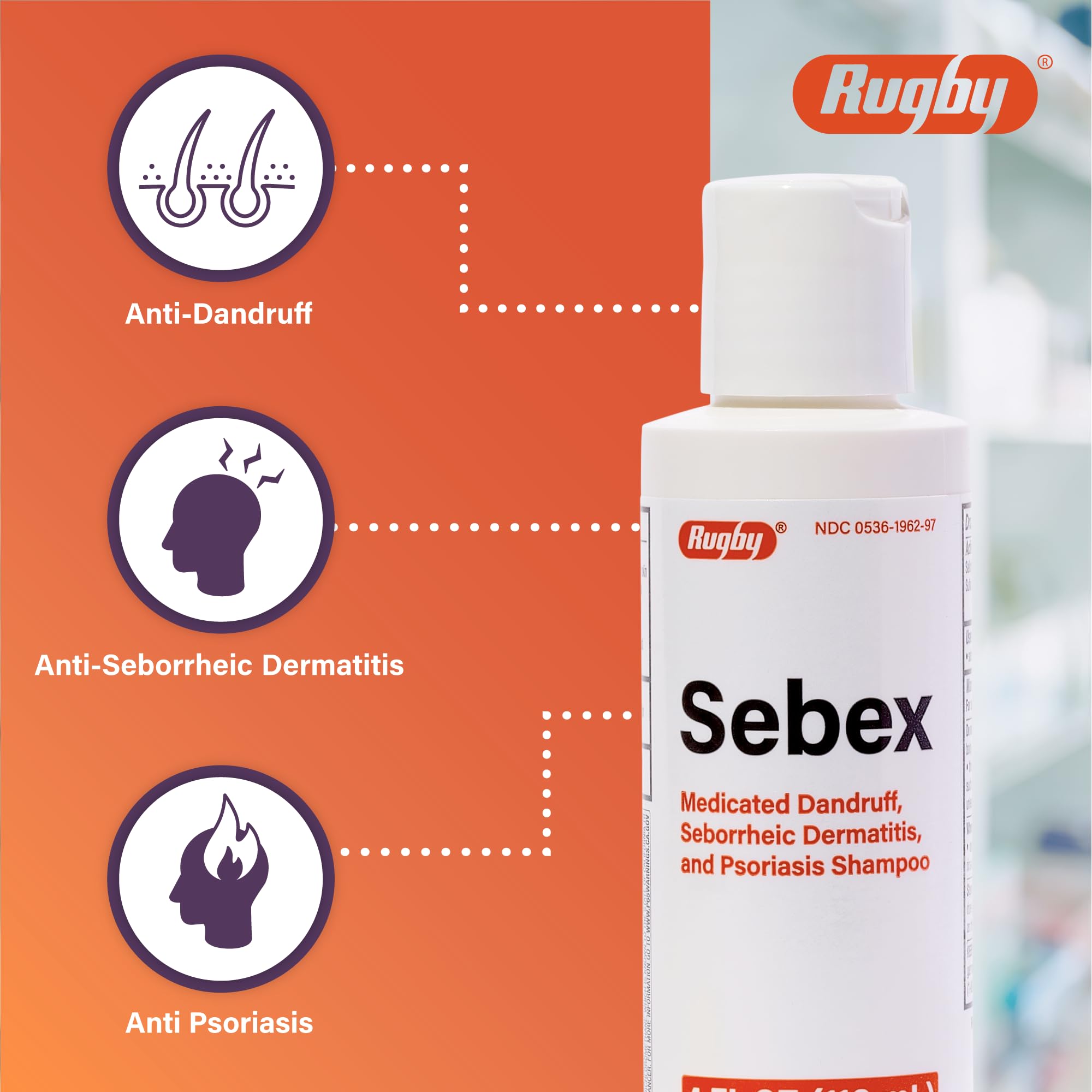 Rugby Sebex - Champú medicado para la caspa para mujeres y hombres, 2% ...